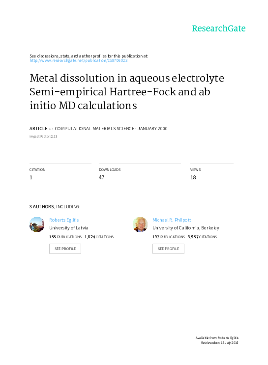 (PDF) Metal dissolution in aqueous electrolyte. Semi-empirical Hartree ...