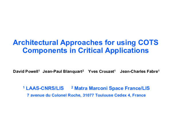 (PDF) Architectural Approaches for using COTS Components in Critical ...