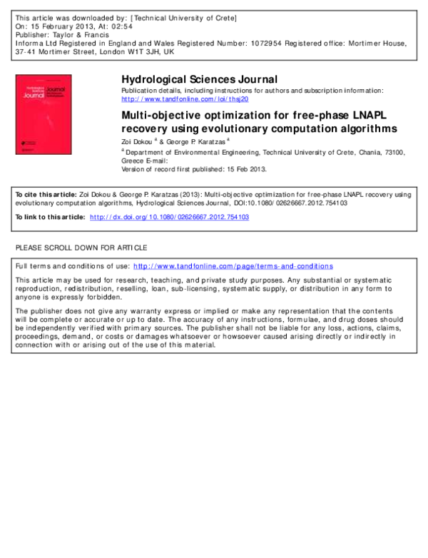 (PDF) Multi-objective optimization for free-phase LNAPL recovery using evolutionary computation ...