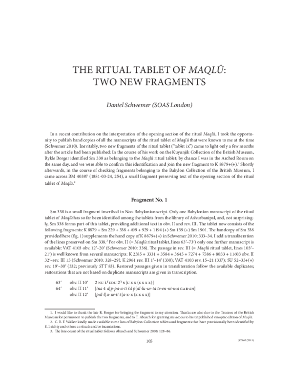 (PDF) The Ritual Tablet of Maqlû: Two New Fragments