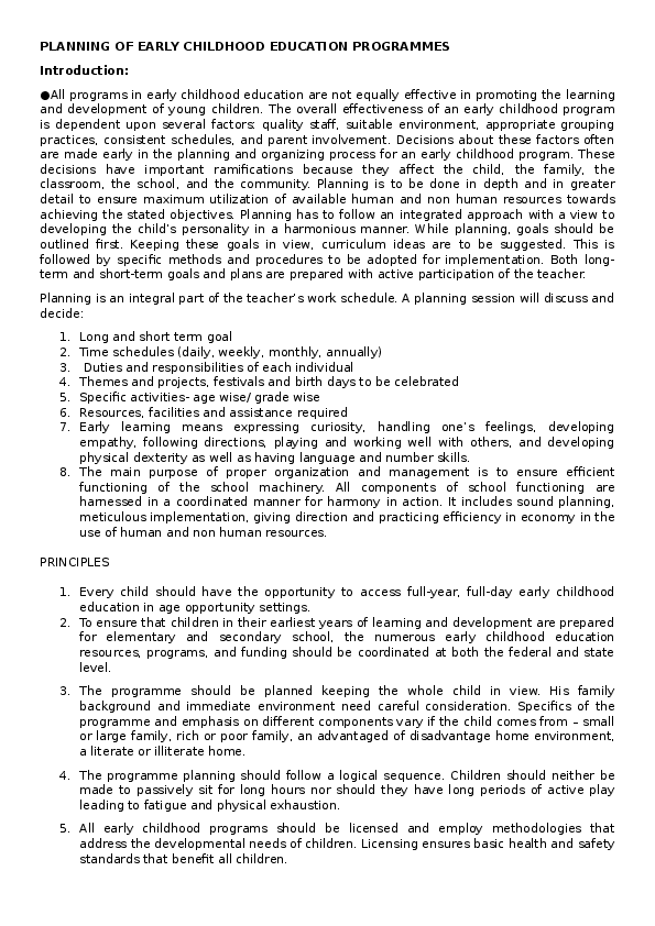 (DOC) PLANNING OF EARLY CHILDHOOD EDUCATION PROGRAMMES