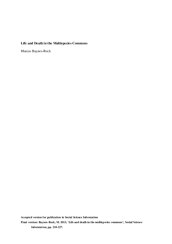 (PDF) Life and Death in the Multispecies Commons