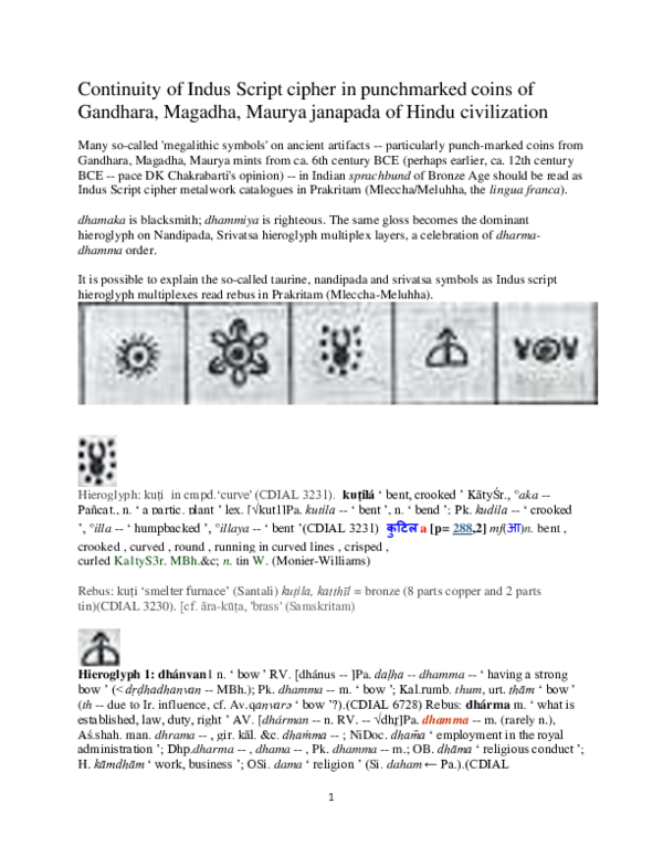 (PDF) Continuity of Indus Script cipher in punchmarked coins of ...