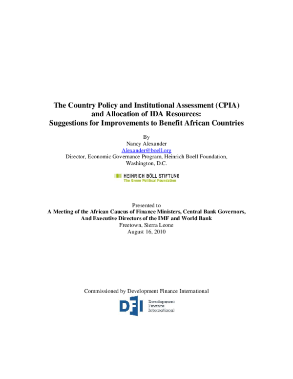 (PDF) The Country Policy and Institutional Assessment (CPIA) and ...
