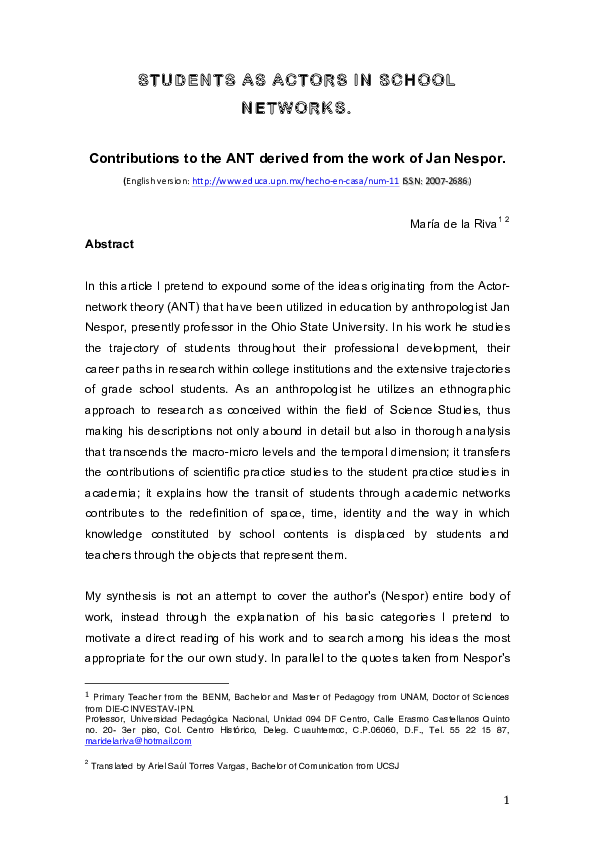 (PDF) Students as actors in school networks. (2015) English version of ...