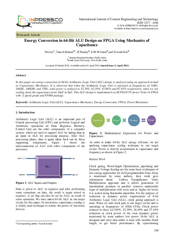 (PDF) Energy Conversion in 64 - Bit ALU Design on FPGA Using Mechanics of Capacitance
