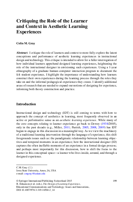 (PDF) Critiquing the role of the learner and context in aesthetic ...