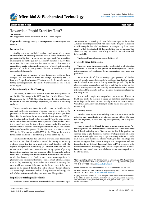 (PDF) Towards a Rapid Sterility Test?,