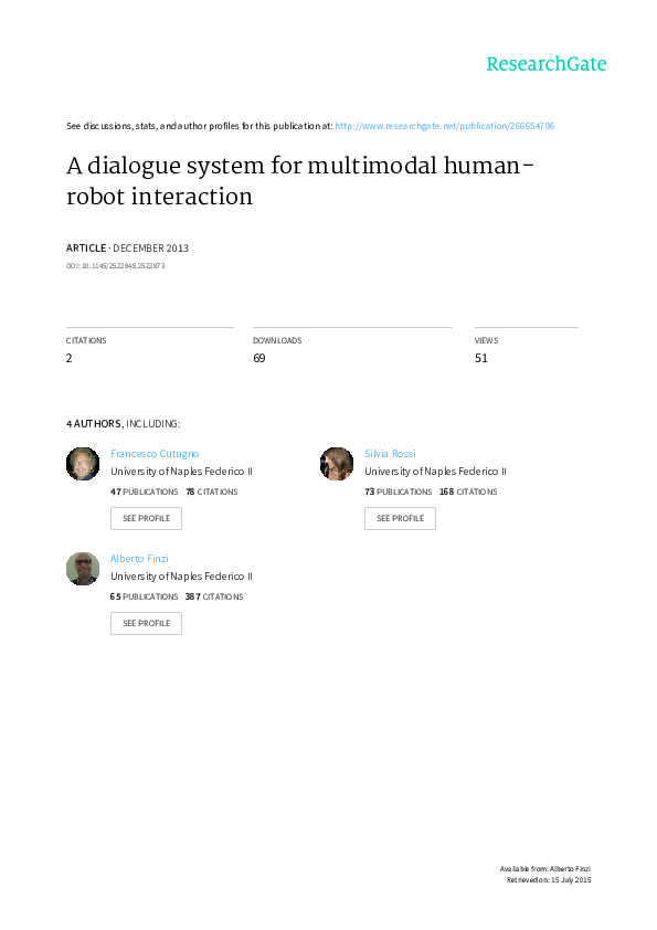 A Dialogue System for Multimodal Human-Robot Interaction