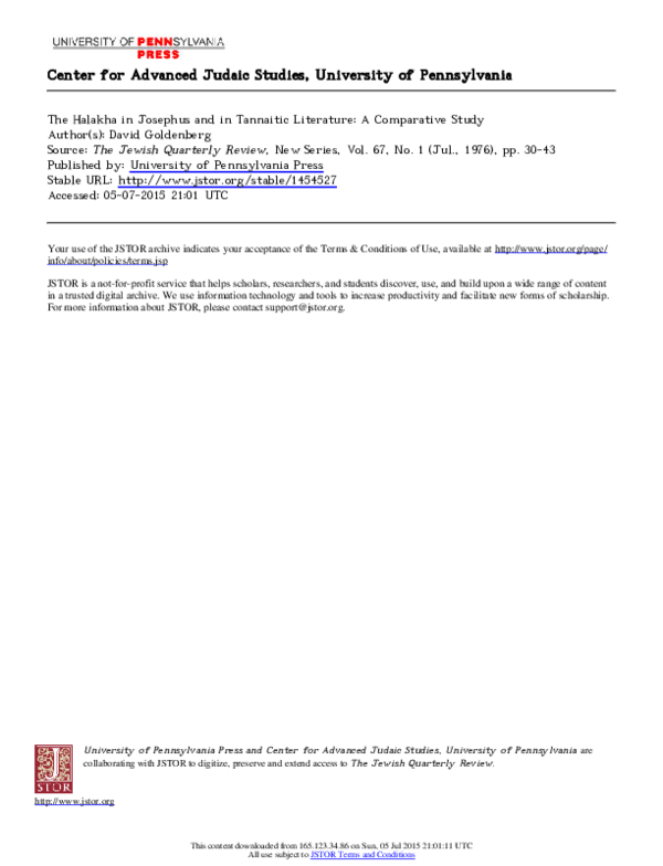 (PDF) The Halakha in Josephus and in Tannaitic Literature: A ...