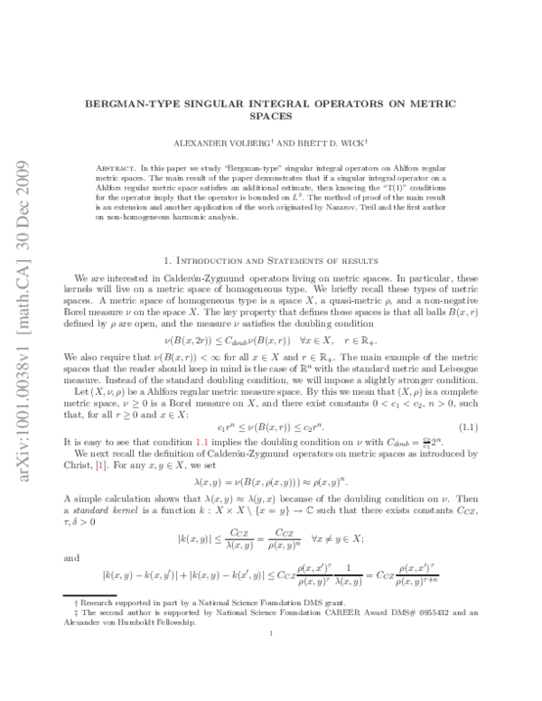 Pdf Bergman Type Singular Integral Operators On Metric Spaces