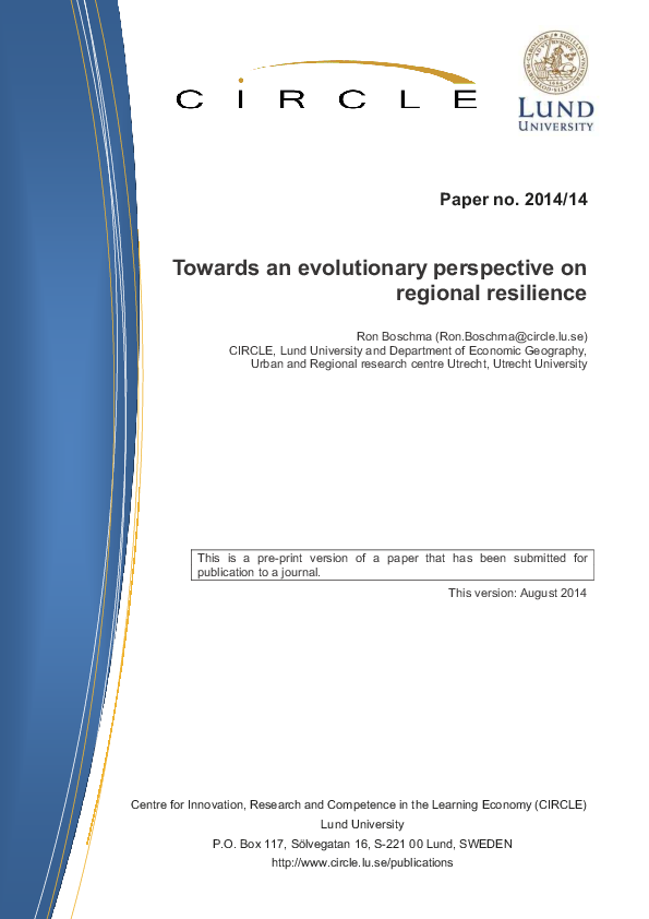 (PDF) Towards an evolutionary perspective on regional resilience
