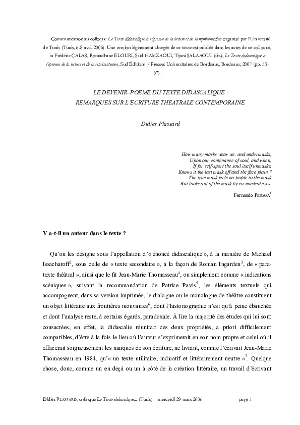 (PDF) « Le devenir-poème des didascalies », in Frédéric CALAS ...