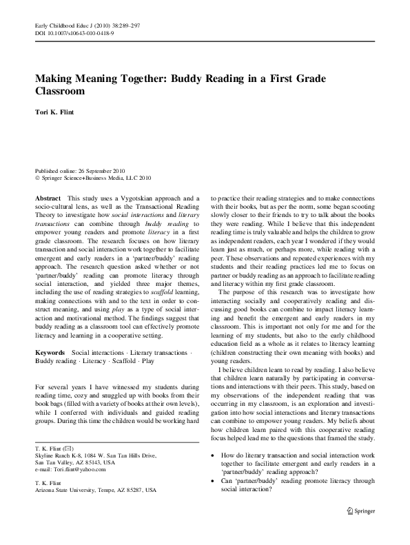 (PDF) Making Meaning Together: Buddy Reading in a First Grade Classroom