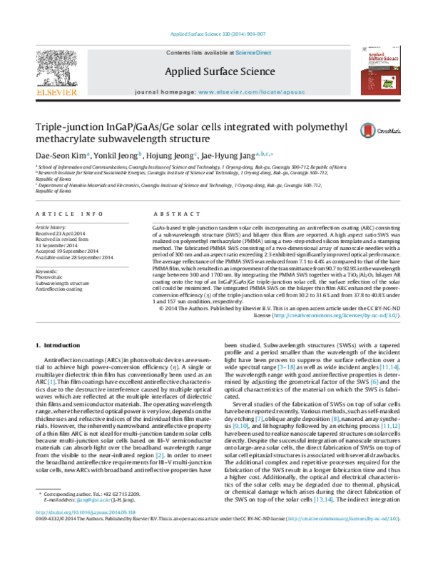 (PDF) Triple-junction InGaP/GaAs/Ge solar cells integrated with polymethylmethacrylate ...