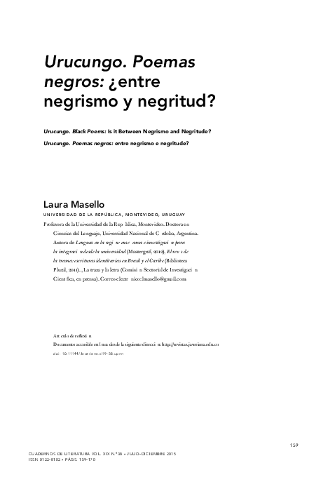 (PDF) Laura Masello, "'Urucungo. Poemas negros': ¿entre negrismo y ...
