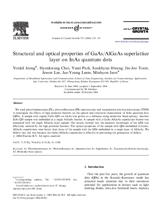 (PDF) Structural and optical properties of GaAs/AlGaAs superlattice layer on InAs quantum dots