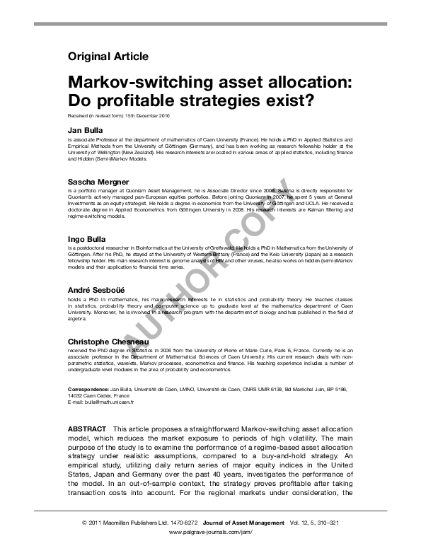 (PDF) Markov-switching asset allocation: Do profitable strategies exist?