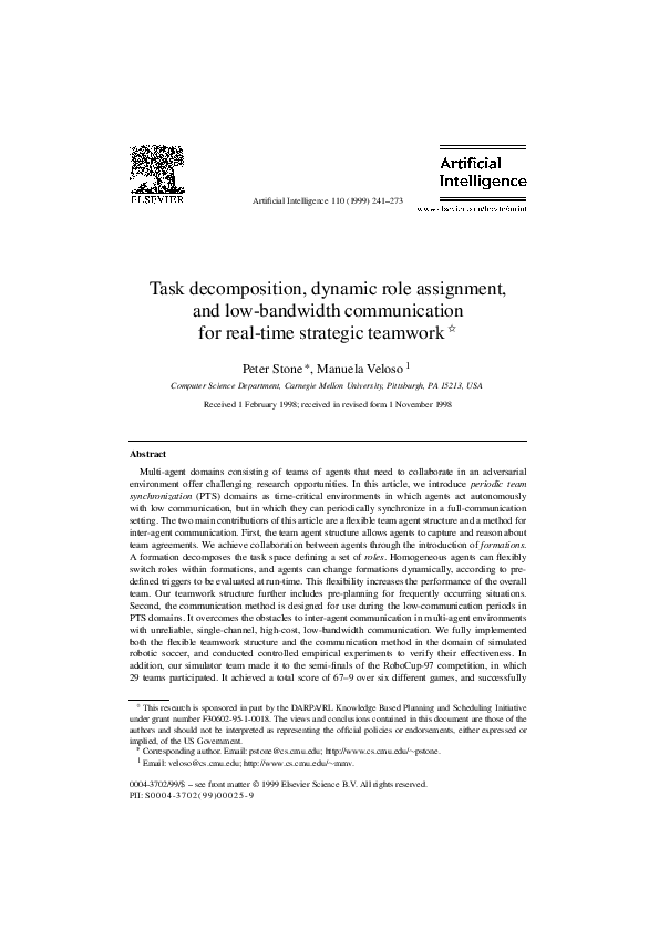 (PDF) Task decomposition and dynamic role assignment for real-time strategic teamwork | Manuela ...