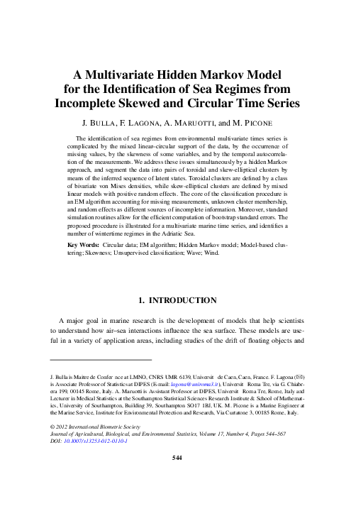 (PDF) A Multivariate Hidden Markov Model for the Identiﬁcation of Sea ...
