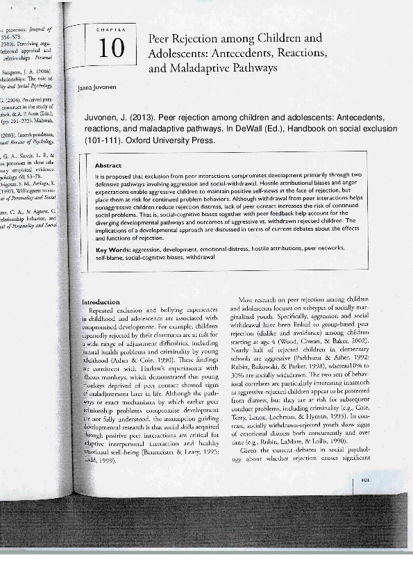 (PDF) Peer rejection among children and adolescents: Antecedents ...