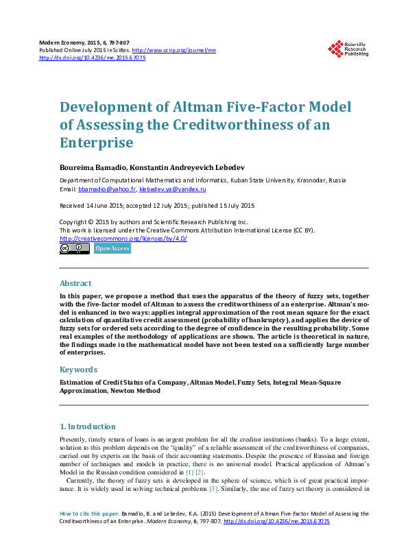 (PDF) Development of Altman Five-Factor Model of Assessing the ...