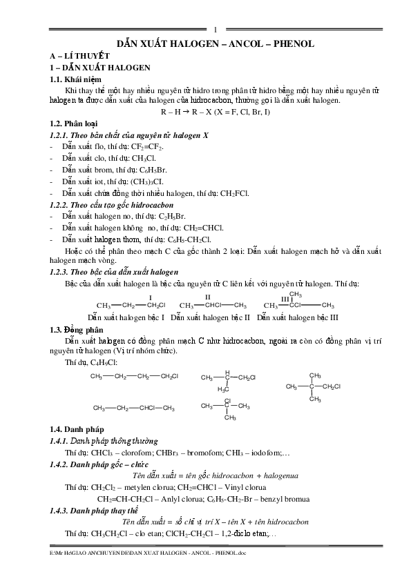 (PDF) DẪN XUẤT HALOGEN – ANCOL – PHENOL