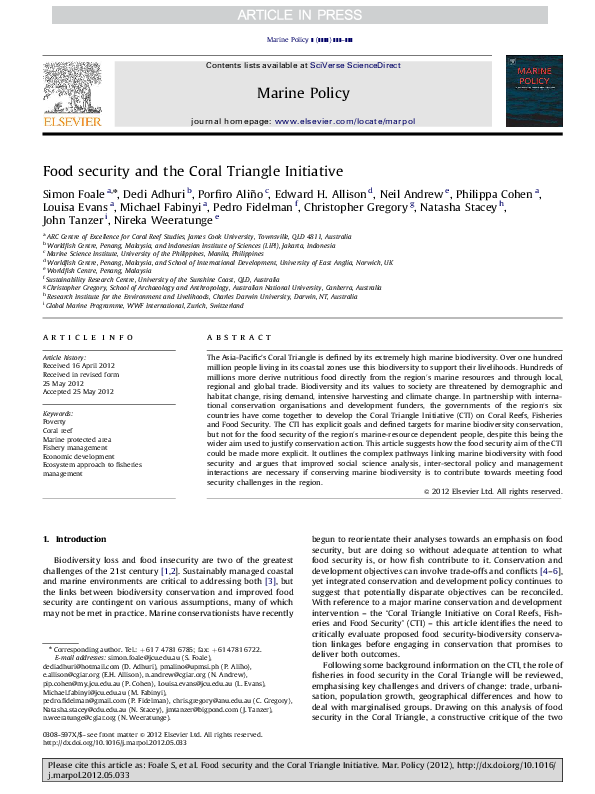 (PDF) Food security and the Coral Triangle Initiative