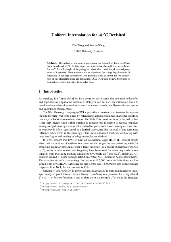 (PDF) Uniform Interpolation for ALC\ mathcal {ALC} Revisited