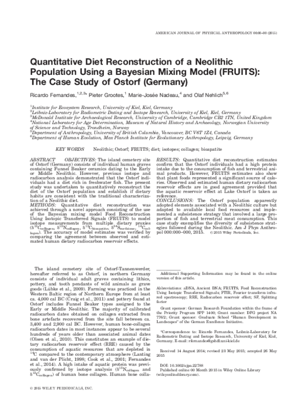 (PDF) Quantitative diet reconstruction of a Neolithic population using ...