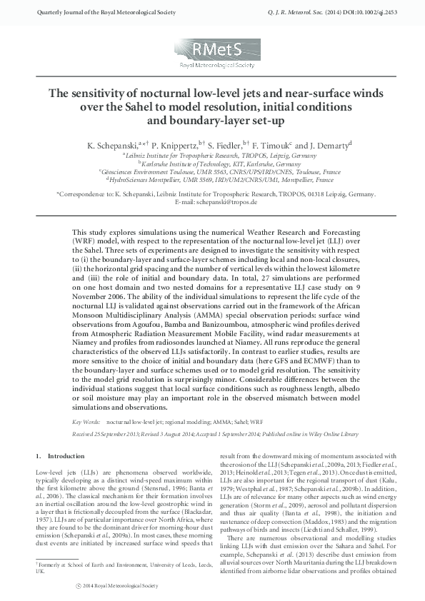 The sensitivity of nocturnal low-level jets and near-surface winds over the Sahel to model ...