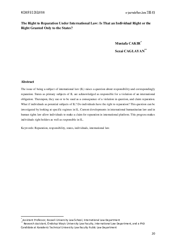 (PDF) The Right to Reparation Under International Law: Is That an ...