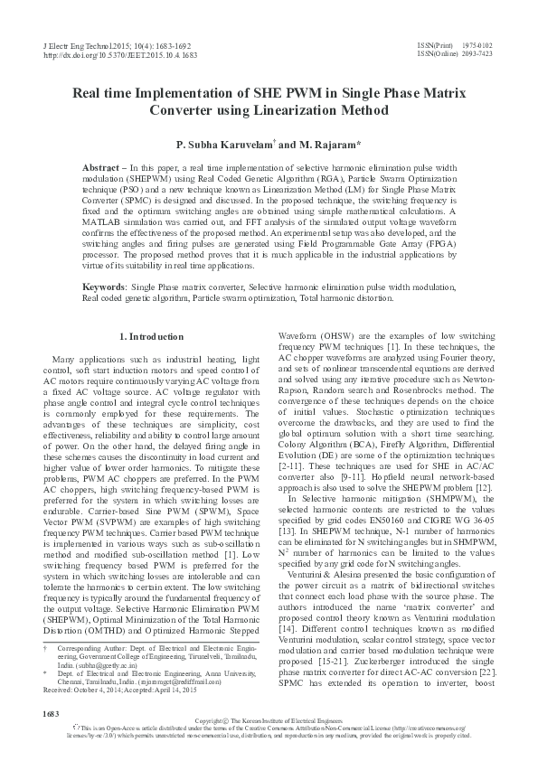 Pdf Real Time Implementation Of She Pwm In Single Phase Matrix Converter 