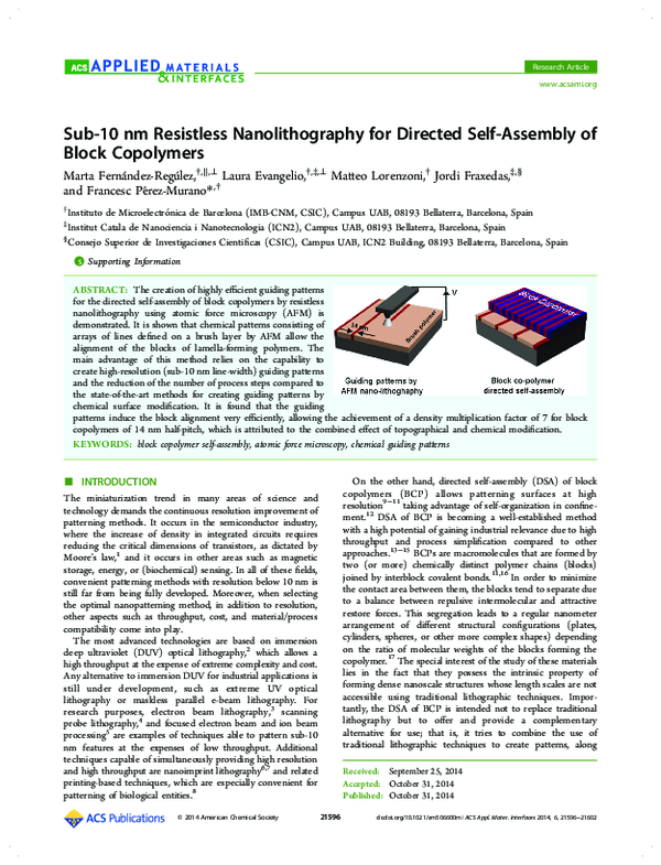 (PDF) Sub-10 nm Resistless Nanolithography for Directed Self-Assembly of Block Copolymers