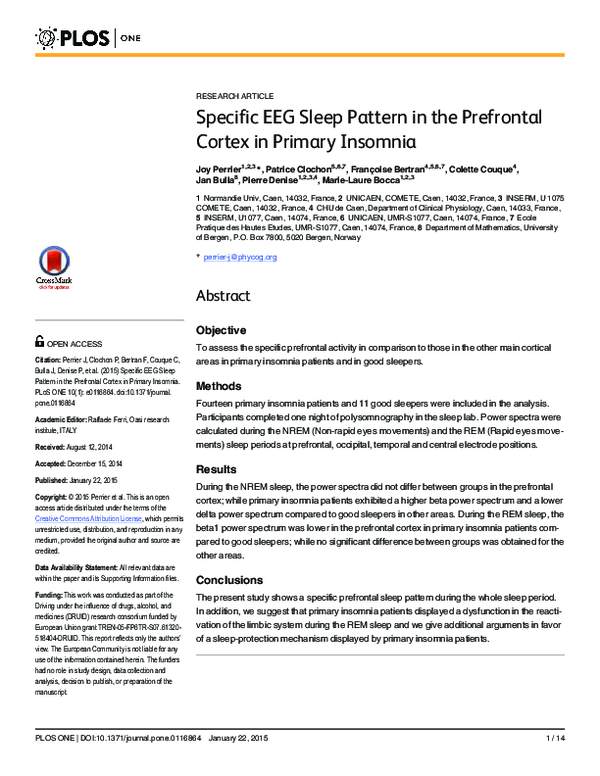 (PDF) Specific EEG Sleep Pattern in the Prefrontal Cortex in Primary ...