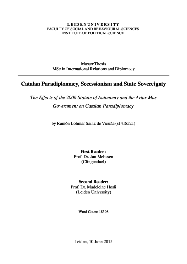 (PDF) Catalan Paradiplomacy, Secessionism and State Sovereignty - The ...