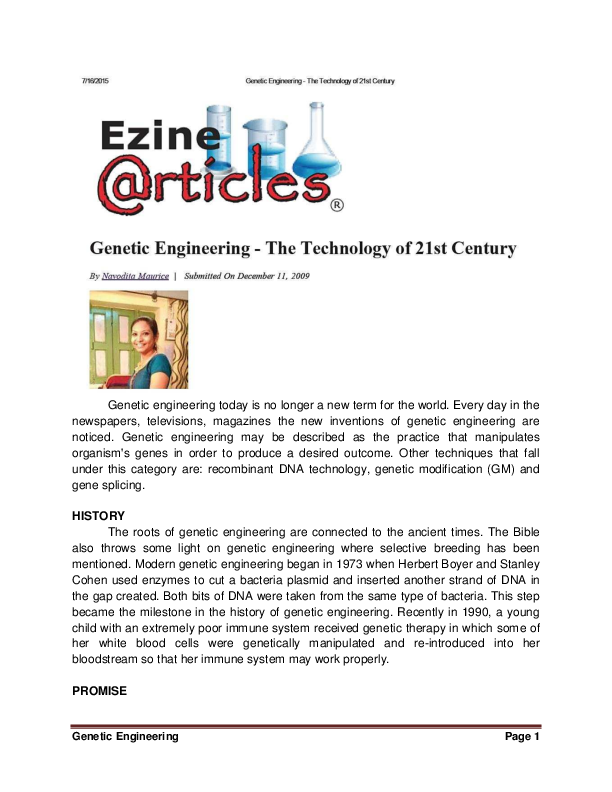 (PDF) Genetic Engineering - The Technology of 21st Century