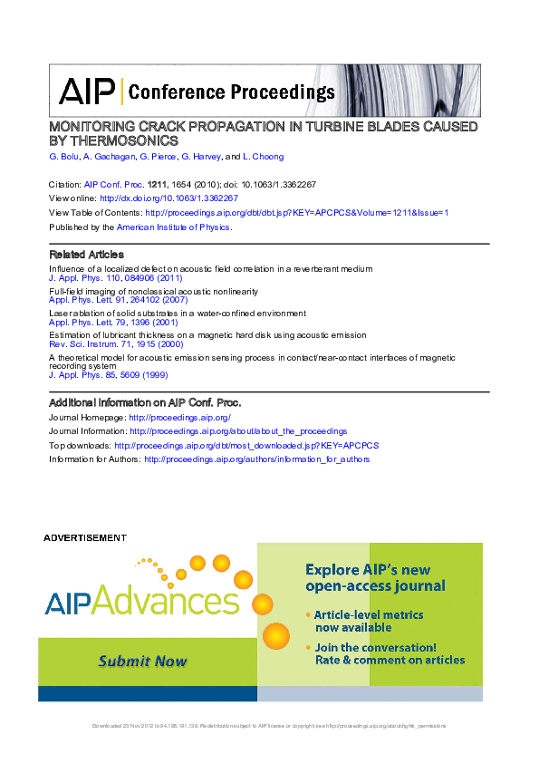 Pdf Monitoring Crack Propagation In Turbine Blades Caused By Thermosonics