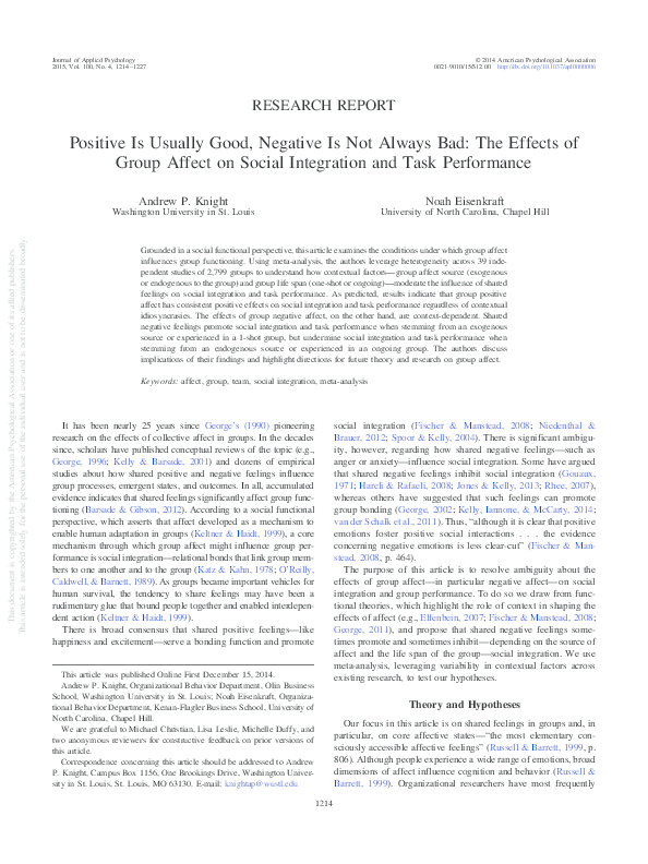 (PDF) Positive is usually good, negative is not always bad: The effects ...