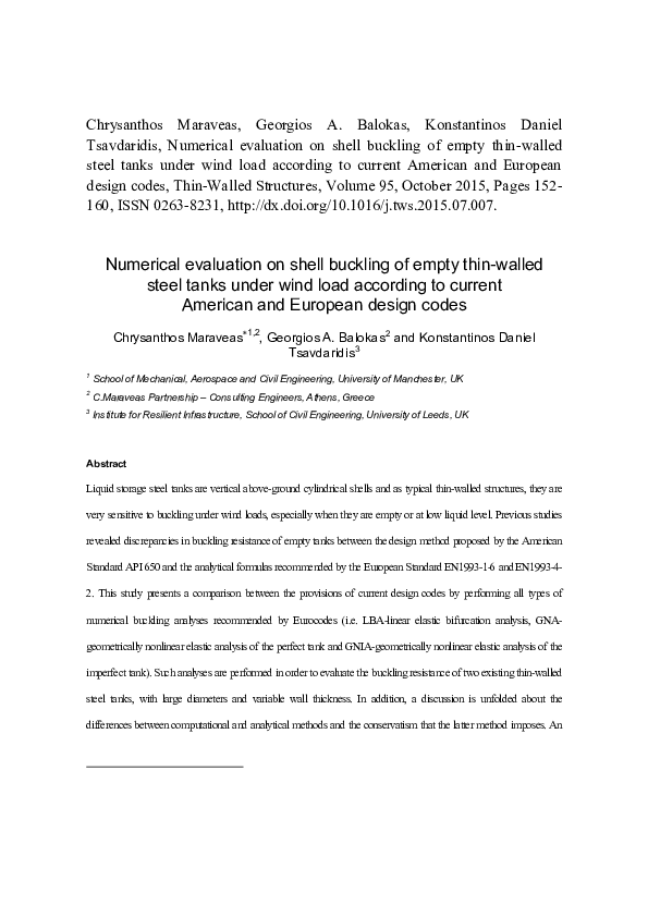 (PDF) Numerical evaluation on shell buckling of empty thin-walled steel tanks under wind load ...