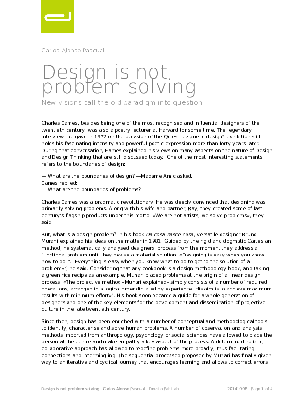 Design is not problem solving