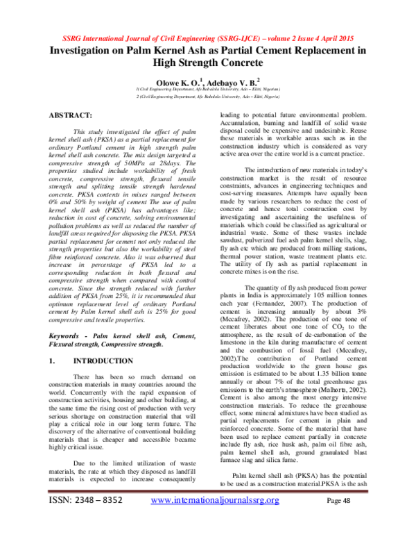 (PDF) Investigation on Palm Kernel Ash as Partial Cement Replacement in ...