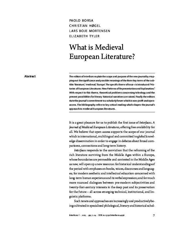 What is Medieval European Literature?