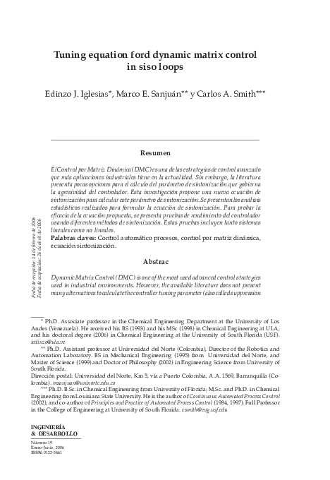 (PDF) Tuning equation ford dynamic matrix control in siso loops