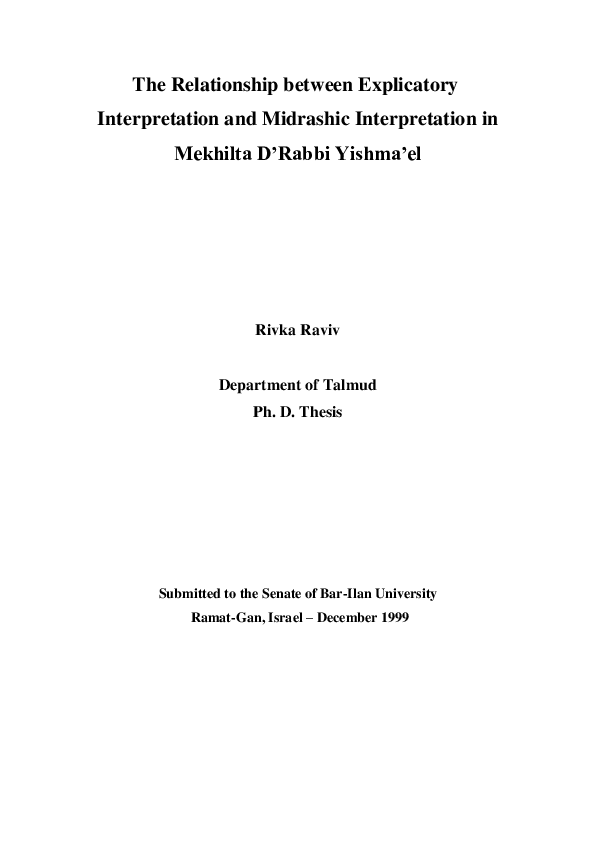 (PDF) The Relationship between Explicatory Interpretation and Midrashic ...