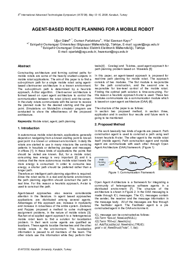 (PDF) AGENT-BASED ROUTE PLANNING FOR A MOBILE ROBOT