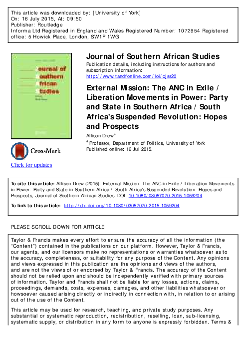 (PDF) ‘South Africa between the Past and the Future,’ Journal of ...