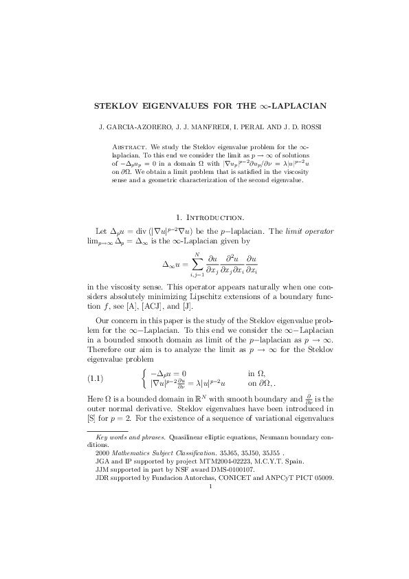 (PDF) STEKLOV EIGENVALUES FOR THE 1LAPLACIAN