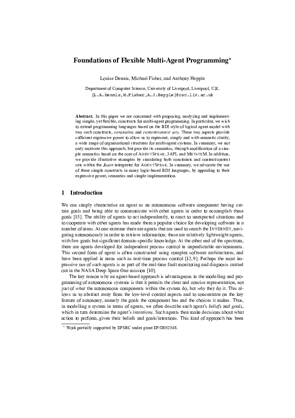 (PDF) Foundations of Flexible Multi-Agent Programming