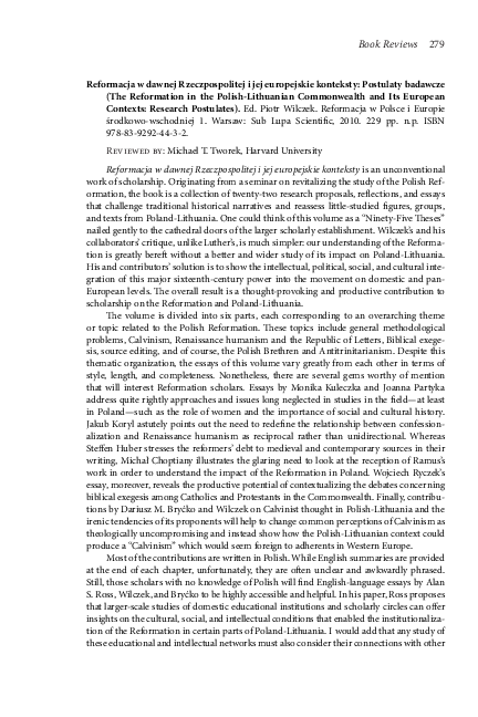 The Reformation in the Polish-Lithuanian Commonwealth and Its European ...